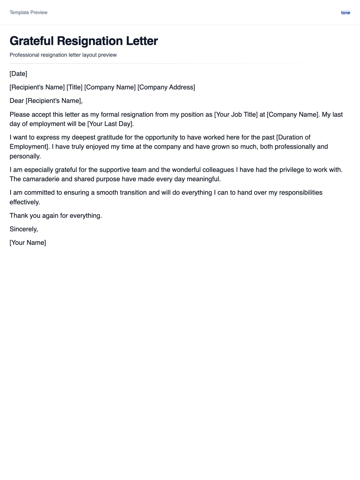 Grateful Resignation Letter Template - Resignation Letter Editor ...