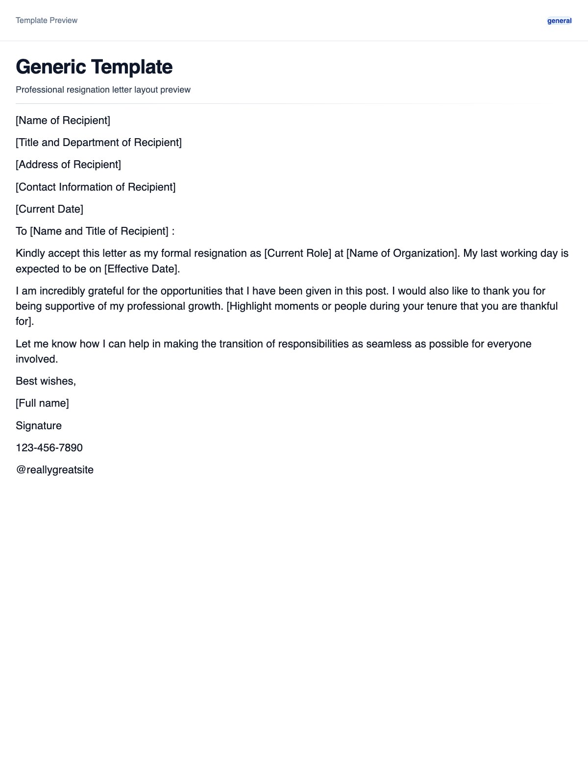 Generic Template Template - Resignation Letter Editor | ResignWell